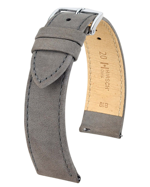 Hirsch OSIRIS Grey Nubuck Calf Leather Watch Strap