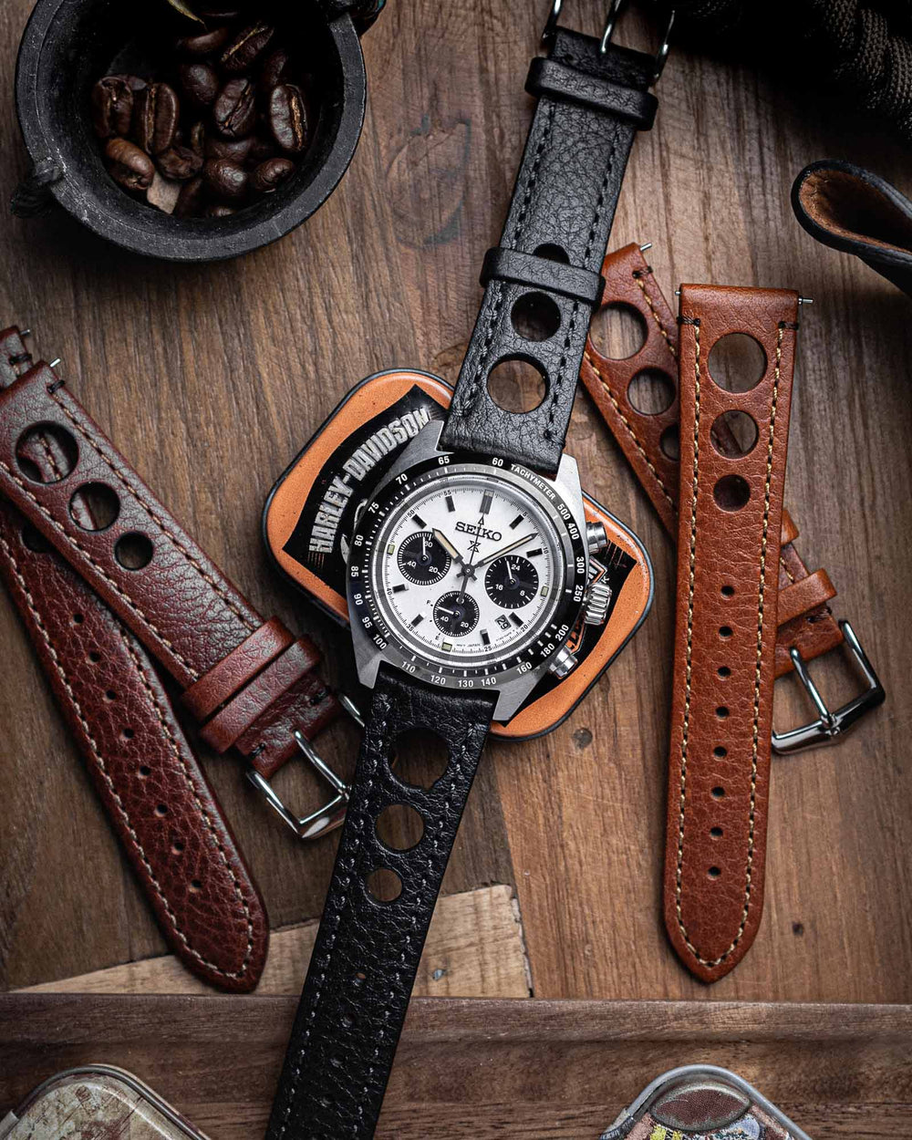 Hirsch Rally Black Buffalo Leather Racing Watch Strap